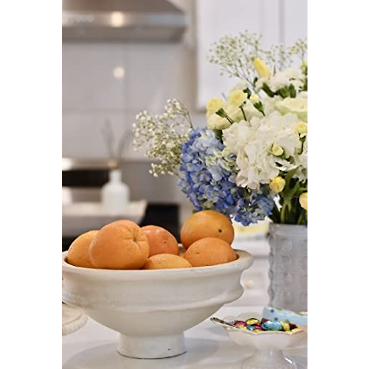 Mud Pie Paper Mache Pedestal Bowl, Pedestal, 6" x 12" dia White