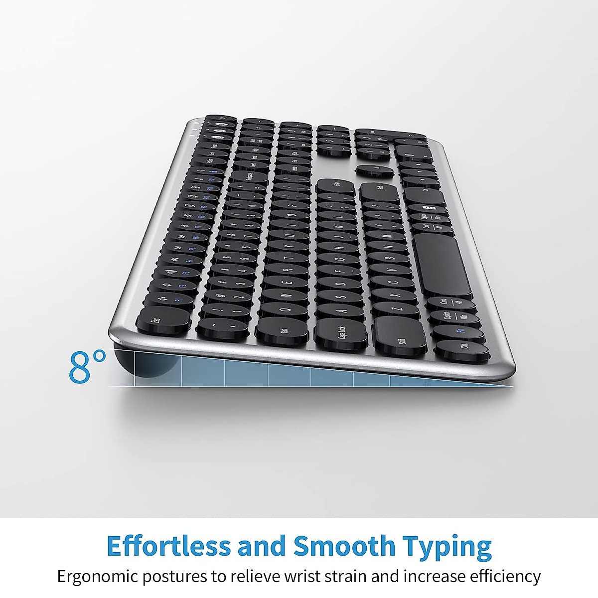 ZYTUA Multi-Device Bluetooth Keyboard, Dual Mode (Bluetooth & 2.4GHz) Full Size Rechargeable Wireless Keyboard with Round Keys, Support 3 Devices for Windows/iOS/Mac OS/Android