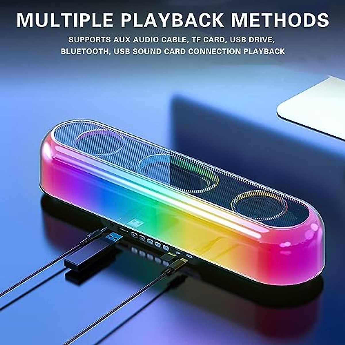 Bluetooth Speaker with RGB Light- Portable Wireless Speaker, Upgrade 52mm Dual Speakers Unit, Multimedia Antimagnetic Speaker, for Computer Home Gaming Party Outdoor Beach Birthday Gift