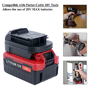 Lasica 18V to 20V Battery Adapter Compatible with Porter-Cable 20V MAX Lithium Battery Replacement for Porter-Cable 18V NiCad, NiMh and Lithium Battery for 18 Volt Tools