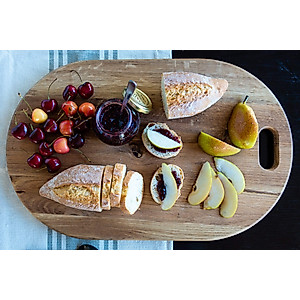LUX American Oak Wood Oversized Serving Board 20.5" x 13" | Extra Large Charcuterie Board | Cheese Board With Handle for Serving Cheeses, Meats, Crackers, and Wine | Unique Gift (Oval Cutting Board)