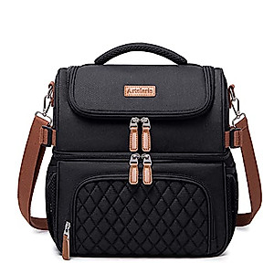 Artelaris Lunch Bag for Men Women, Large Double Deck Lunch Box Tote for Work, Dual Compartment Insulated Leakproof Lunchbox Cooler for Adult with Shoulder Strap & Side Pocket for Picnic Hiking Outdoor