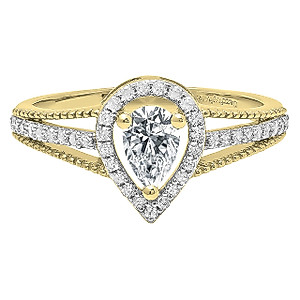 Dazzlingrock Collection 18K 6X4 MM Pear Lab Created White Sapphire & Round Diamond Bridal Halo Ring, Yellow Gold, Size 7.5
