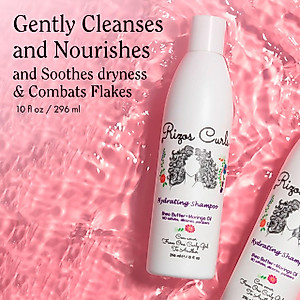 Rizos Curls Hydrating Shampoo, Gently Cleanse, Deeply Moisturizes & Nourishes Scalp, Soft & Healthy Hair from Shea Butter & Moringa Oil, For All Hair Types 1a - 4c, 10 oz