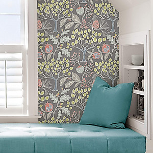 NuWallpaper NU3039 Groovy Garden Grey Peel & Stick Wallpaper, Multicolor