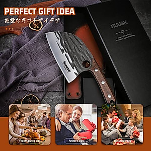 Huusk Japan Knives, Upgraded Serbian Chef Knife Japanese Meat Cleaver Knife for Meat Cutting Forged Butcher Knife with Sheath Kitchen Knives Full Tang Chopping Knife for Home, Outdoor Cooking, Camping