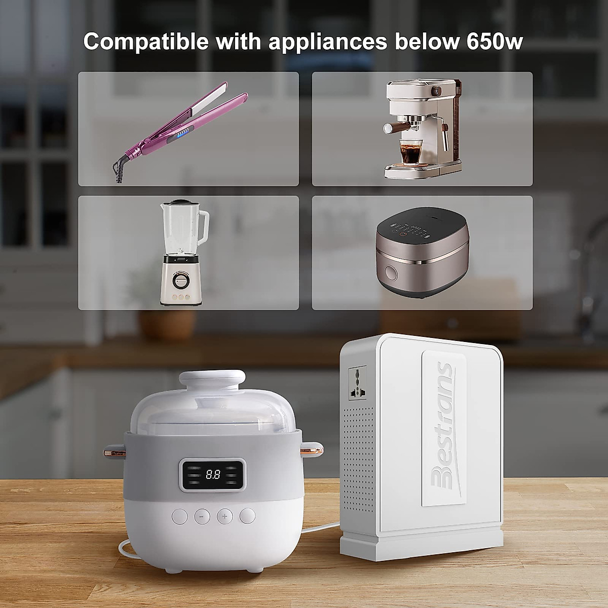 BESTRANS 650 Watts 110V to 220V Step Up Voltage Converter, Heavy Duty Step Up Power Transformer Convert from 110V/120V to 220V/240V (Pearl White)