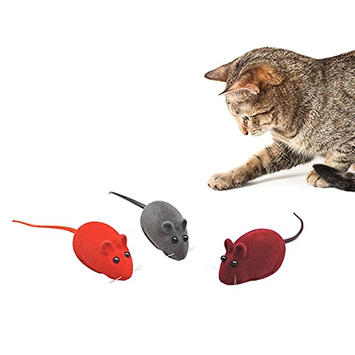 Andiker 3Pcs Cat Mouse Toy, Flocking Squeaking Mouse Cat Toy 3 Random Colors Soft Small Cat Toys for Indoor Cats Interactive Cat Toy for Cats and Kitten to Catch and Bit (3pcs)