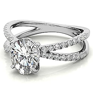 Siyaa Gems 2.35 CT Oval Moissanite Engagement Ring Wedding Bridal Ring Set Solitaire Accent Halo Style 10K 14K 18K Solid Gold Sterling Silver Anniversary Promise Ring Gift for Her (4)