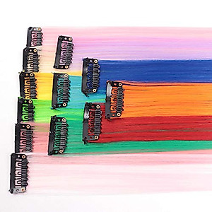 48 Pcs Colorful Straight Hair Extensions Clip in 21 Inch Rainbow Multi-color Clip in Synthetic Long Hairpiece Party Highlights Colorful Clip in Hair Extensions for women girls kids gift