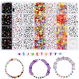 Simetufy 1400pcs Letter Beads for Bracelet Jewelry Making, 7 Style Colorful Round Alphabet Beads Number Beads Heart-Shaped Beads with 1 Roll Elastic String Cord, Beads Kit (7x4mm) for DIY Arts Crafts
