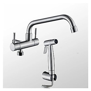 304 Stainless Steel Kitchen Faucet Wall Mounted Double Handle Single Cold Water Faucet Sprayer Balcony Sitz Bath Nozzle (Color : A)