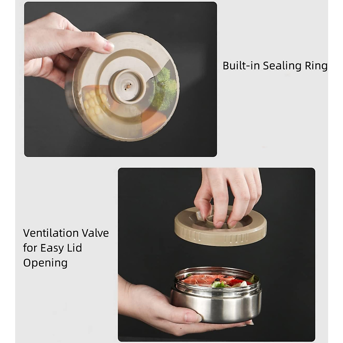 Thermos for Hot Food, 2 Tier Soup Thermos Container, Food Thermos, 304 Stainless Steel Vacuum Insulated Thermal Bento Lunchbox for Office School Camping Picnic Outdoors, 1500ml-Red