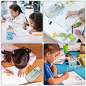 Cute Pencil Case Telescopic Holder Stationery Case with Grid Mesh Pencil Holder, Pop Up Pencil Pouch Standing Pen Holder Makeup Office Bag Organizer School Box for Girls Students Women Adults