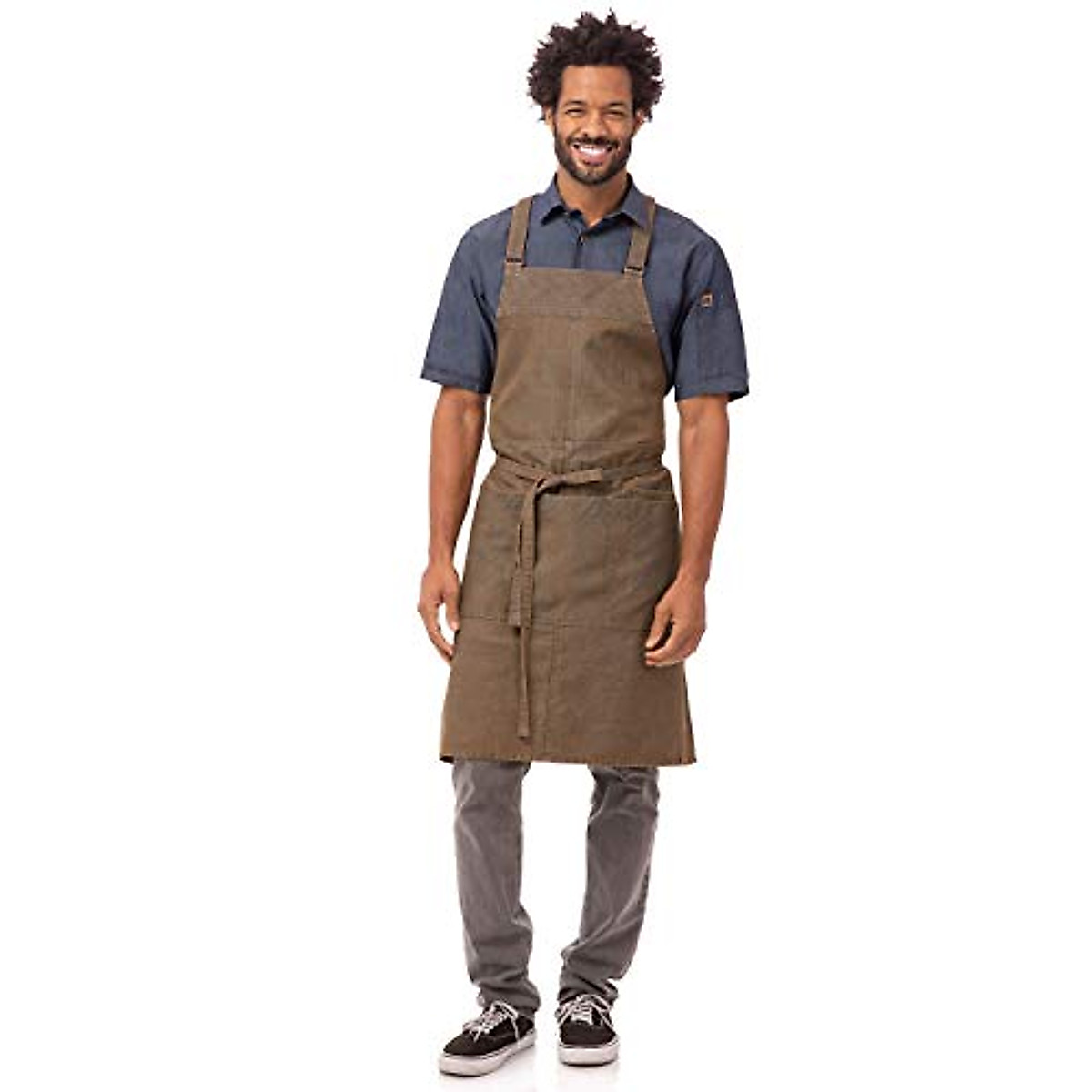 Chef Works Unisex Uptown Cross-Back Bib Apron, Blue Taupe, One Size