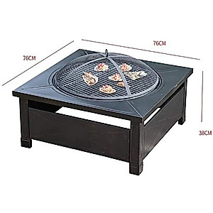 LEAYAN Garden Fire Pit Portable Grill Barbecue Rack Outdoor Fire Pit Metal Square Firepit Patio Stove Wood Burning BBQ Grill Fire Pit Bowl with Spark Screen Cover, Log Grate for Camping Backyard