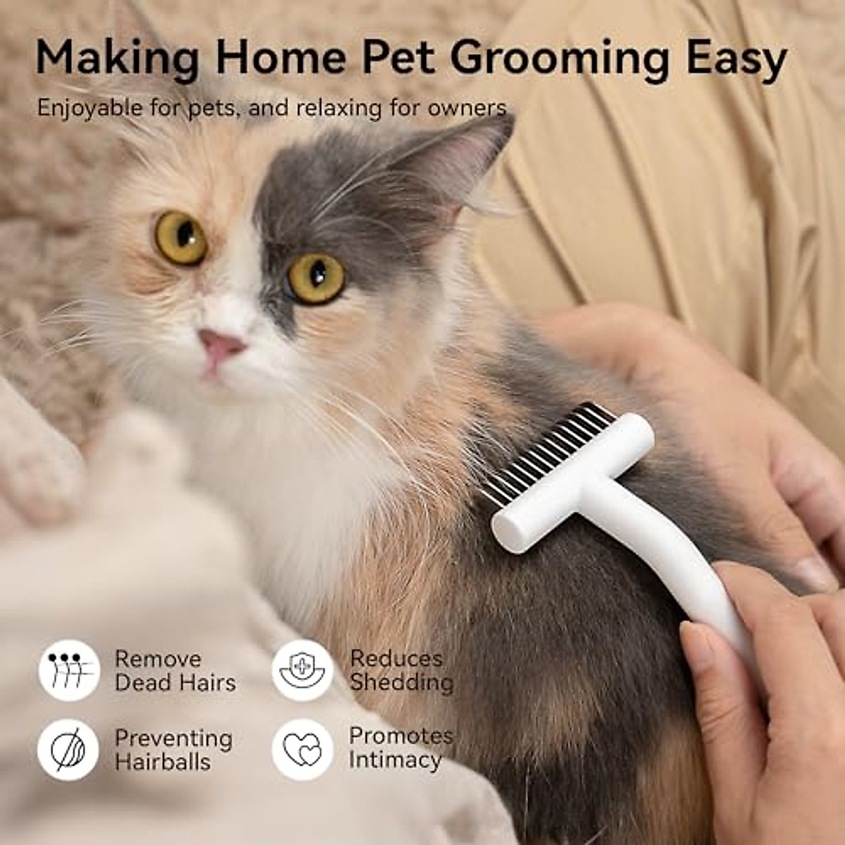 aumuca Cat Brush for Long Haired Cats, Dog Brush for Shedding Grooming Small Medium Dogs, Deshedding Dog Brush Dematting Comb for Dogs Remove Loose and Matted Fur, Pet Grooming Undercoat Rake, White