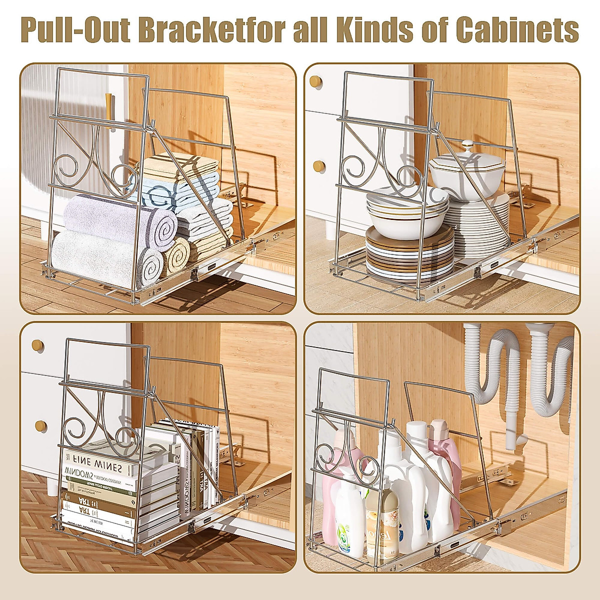 facertuey Pull Out Trash Can Under Cabinet,Cabinet Trash Can Roll-Out Sliding Rack,Adjustable Slide Out Shelf for Waste Can Under Kitchen Sink,Trash Can Not Included