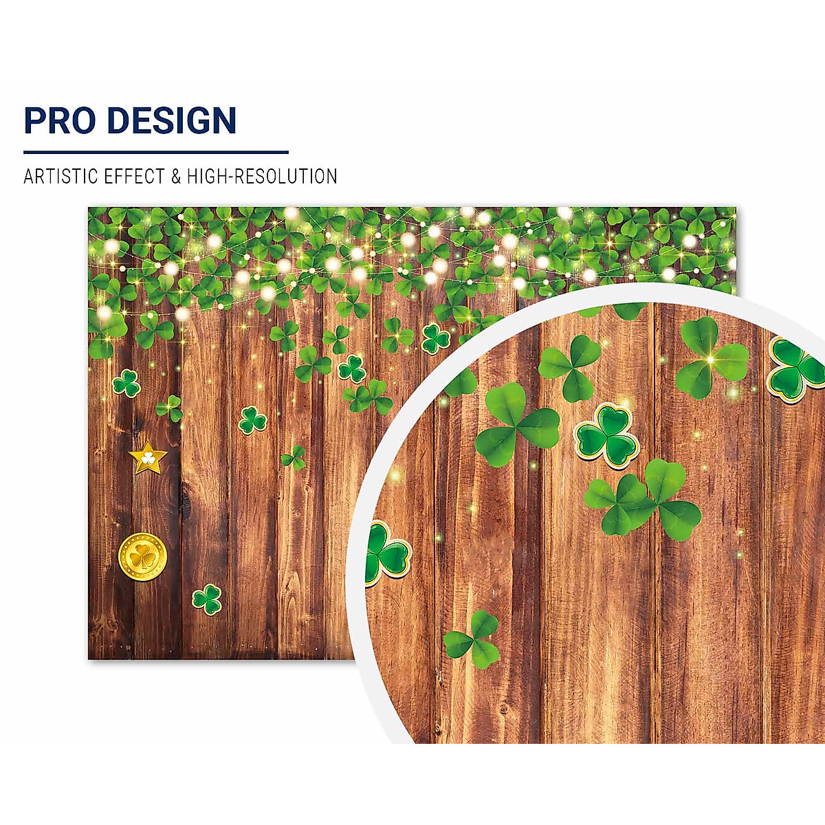 Allenjoy 82" x 59" St. Patrick's Day Backdrop Glitter Rustic Wood Green Lucky Shamrock Gold Coins Photography Background for Kids Baby Shower Birthday Party Decor Banner Portrait Photo Booth Props