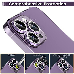 Suoman for iPhone 14 Pro Max Camera Lens Protector / 14 Pro Camera Lens Protector, Diamonds Bling Camera Cover Tempered Glass for iPhone 14 Pro Max /14 Pro [Perfectly Fit] - Diamond Purple