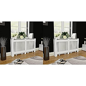 vidaXL Radiator Cover Heating Cabinet White 44" Wall Cupboard Shelf MDF Matte