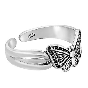 AeraVida Lively Wonder Butterfly Detailed .925 Sterling Silver Pinky or Toe Ring | Adjustable Toe Rings | Butterfly Pink Ring | Pure Silver Toe Rings for Women