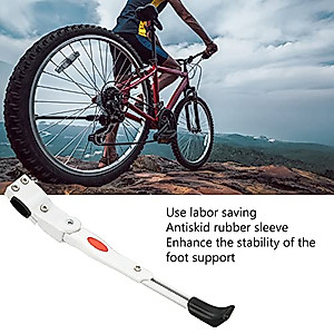 Bicycle Adjustable Aluminum Alloy Bicycle Bike Kickstand Side Support Parking Stand Foot Cycling Wear Resisting Plastic Mat Inside Enhanced Stability(White)