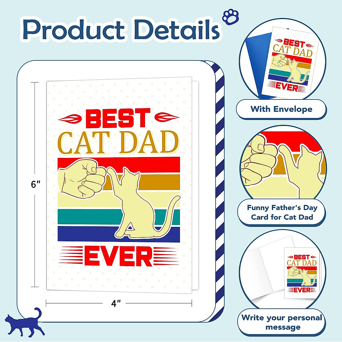 FLYAB Best Cat Dad Ever Fathers Day Card from Cat 4"x6" Funny Cat Dad Fathers Day for Cat Dad Fathers Day Card for Dad from Daughter Son Birthday Greeting Card with Envelope for Husband from Wife