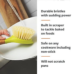 Full Circle Be Good Kitchen Dish Brush with Bamboo Handle – Long Handle Dish Scrubber with Tough Bristles, Green (Pack of 2)