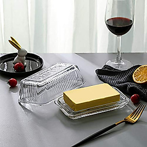 Glass Butter Dish with Lid from 1500 C Tabletop Farm-house Heavy Thick Cover Clear 2-Piece Keeper for Countertop European holder sticks Kitchen Dishwasher Safe