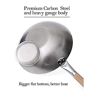 Bielmeier 14 Inch Carbon Steel Wok with Wok Ring,Woks and Stir Fry Pans with Sponge, Round Bottom Wok pan for Home and Professional Cooking…