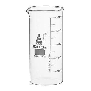 Beaker, 1000mL - Tall Form with Spout - White, 100mL Graduations - Borosilicate 3.3 Glass - Eisco Labs