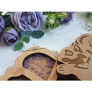 Wooden embroidery diamond painting accessories storage box Beads organizer with wooden lid Tray Divider Jewelry Box Needlework bead holder (Squirrel)