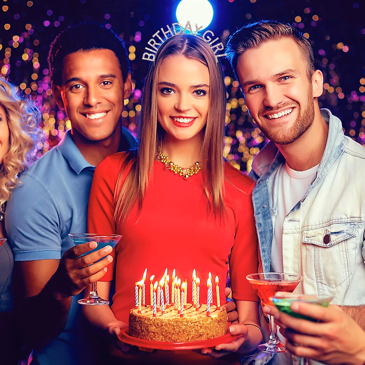 WLLHYF Birthday Crown for Women, Birthday Girl Headband Rose-Gold Rhinestone Hair Band Birthday Sash and Tiara Crystal Crown Headband for Women Girl Birthday Accessories Party Decorations