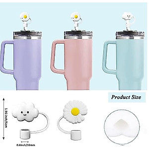 Flower Straw Cover Cap for Stanley Cup Silicone Straw Topper Compatible with 30&40 Oz Tumbler with Handle,Straw Tip Covers 10mm 0.4in for Straw Tip Covers (8Pcs Straw Cover)