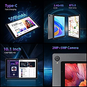Lville Android 13 Tablet, 10 inch Tablets, 6GB RAM + 64GB ROM(1TB TF) with 8-Core Processor, WiFi, Bluetooth 5.0, 5000mAh Long Life Battery (Gray)