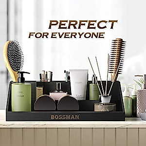 Bossman Bamboo Bathroom Countertop Organizer for Toiletries, Accessories and Grooming Products Storage and Counter Organization (Black)