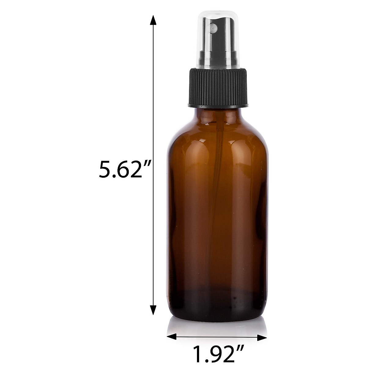 JUVITUS 4 oz Amber Glass Boston Round Bottle with Fine Mist Black Spray (4 pack) + Funnel