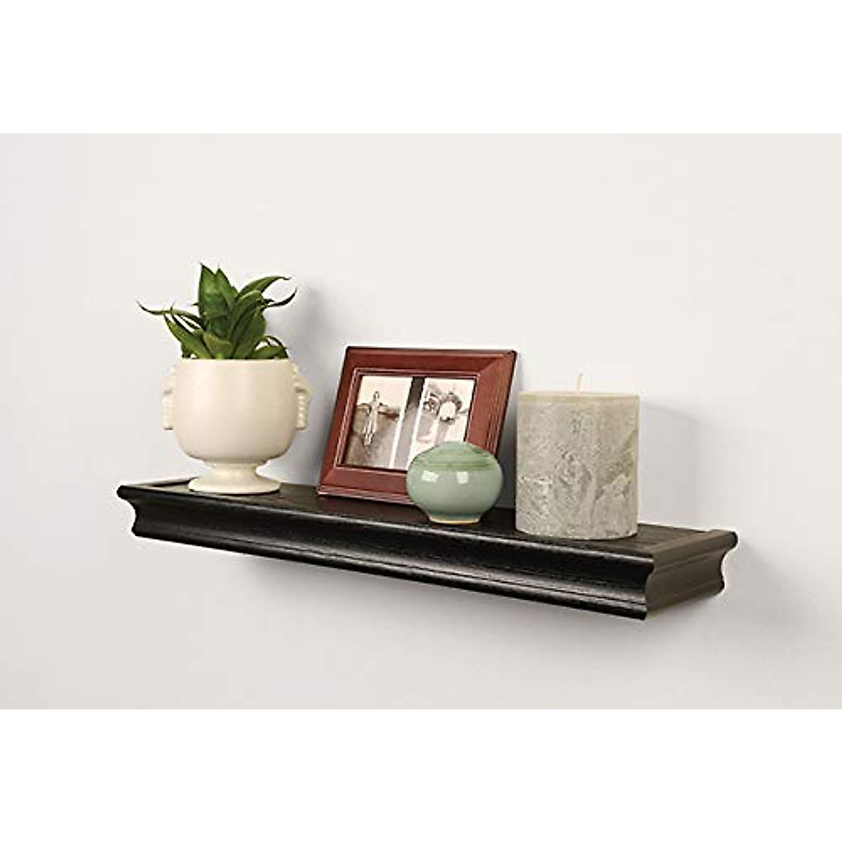 HIGH & MIGHTY 515605 Decorative 18" Floating Shelf Holds up to 15lbs, Easy Tool-Free Dry Wall Installation, Beveled, Retail Packaging, Black