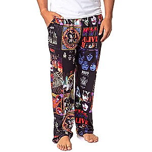 KISS Mens' Classic Oldies Rock Band Music Albums Rock and Roll Over Love Gun Sleep Pajama Pants (Large) Black