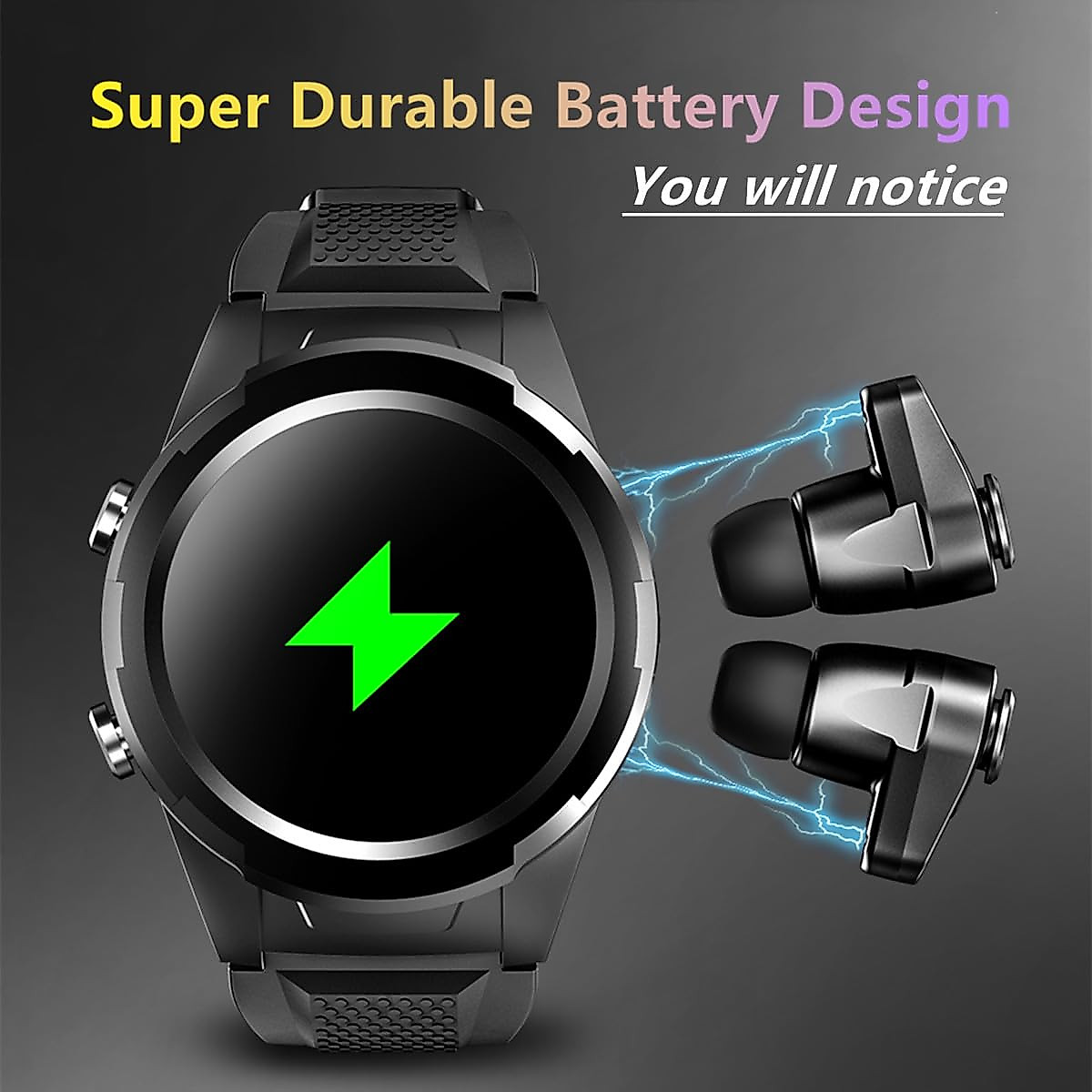 Rainbuvvy Smart Watch with Wireless Earbuds, 1.3 Inch Bluetooth 5.0 Waterproof & 2-in-1 TWS Bluetooth 5.1 Earphones, 320mAh Long Standby, Fitness Activity Tracker for Android iOS Phone (Steel-Black)