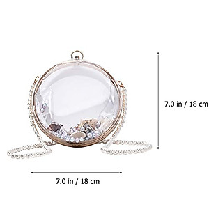 TENDYCOCO Crossbody Bag Clear Acrylic Clutch Transparent Evening Bag Round with Imitation Pearl Chain Strap for Women