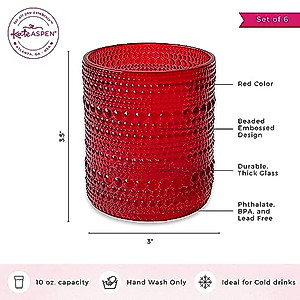 Kate Aspen Hobnail Beaded Drinking Glasses Vintage Glassware Set | Cocktail Glass Set, Juice Glass, Water Cups | Makes A Great Hostess Gift, Gift for Newlyweds (Red)