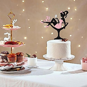 Pink Glitter Silhouette High Heeled Sitting Girl Cake Topper Makeup Spa 30 Dirty Theme Party Decoration Supplies Girl Lady Women 30th Happy Birthday Party Decor Supplies