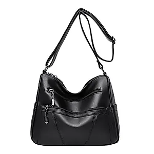 Oichy Crossbody Bags for Women Soft PU Leather Shoulder Bag Multi Pocket Purses and Handbags Lightweight Pocketbooks (Black)