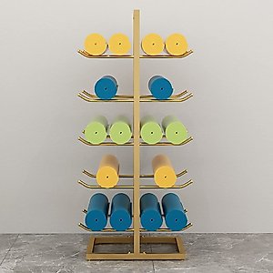 Ewatchaccessories Yoga Mat Rack Foam Roller Storage Floor Stand Foam Roller Holder Holds Mats Home Gym Storage Organizer Shelf for Mats & Pilates Mats (Color : Gold Trumpet)