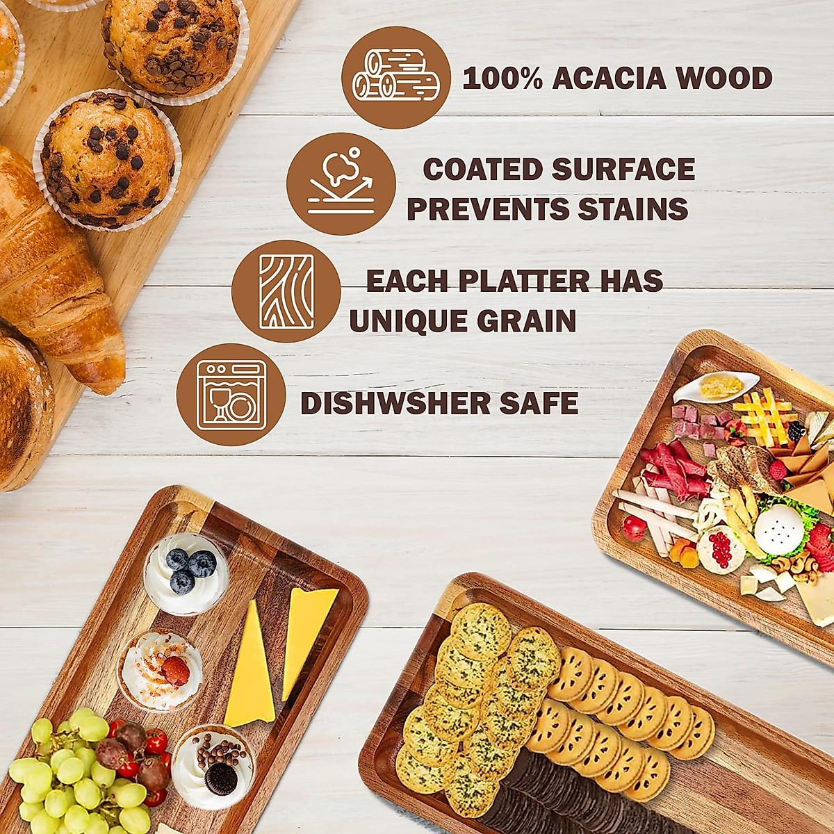 Eco-Friendly Food Platter Serving Tray - Cupcake Stand - Acacia Wooden Towers Dessert Table Display Set - 3 Tiered Decor Small Cheese Charcuterie Boards Rustic Wood Platters Trays - For Family Parties