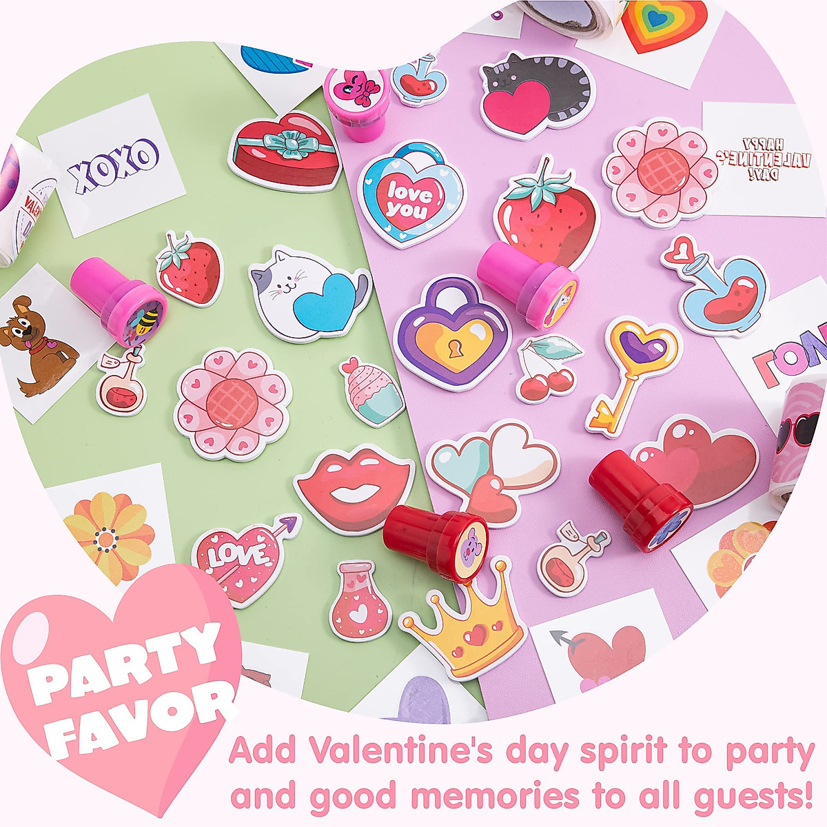 JOYIN 1000+ Valentine Day Hearts Arts and Crafts Party Favor Supplies Accessories (Stickers, Tattoos, Stampers) for Valentine’s School Classroom Rewards Prizes, Exchange Gifts