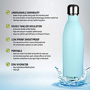 Vacuum Insulated Water Bottle, Triple Wall Water Bottle, Drinking Bottles, Hot and Cold, BPA-Free, Reusable Bottle, Stainless Insulated Water Bottle, Leakproof Water Bottle, 25oz.Cold Grey