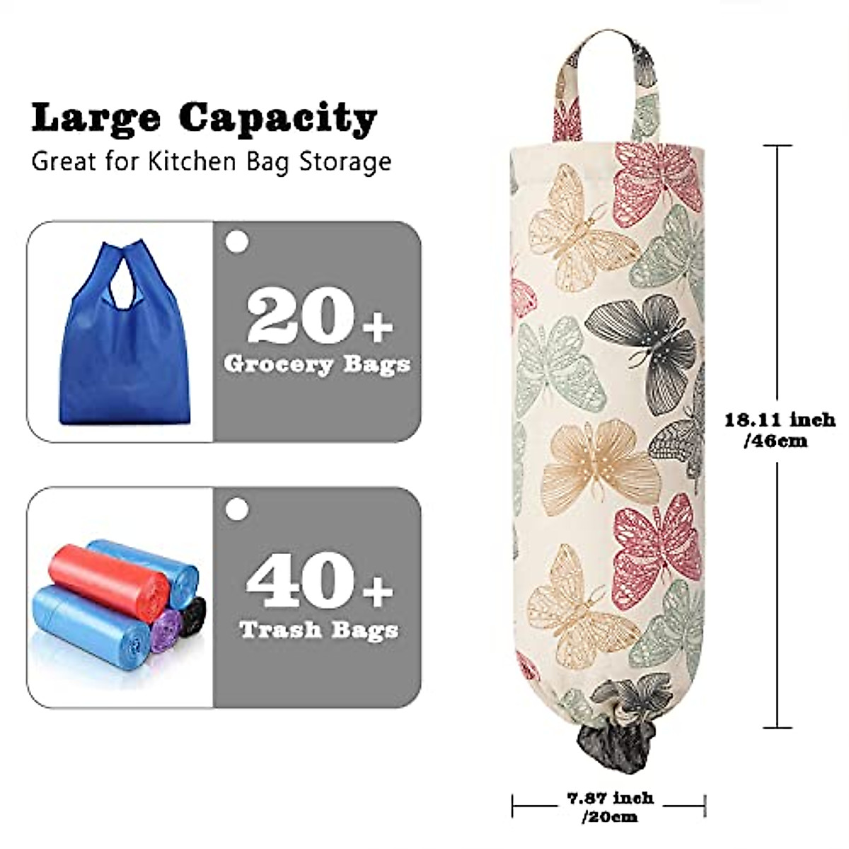 XCX Grocery Bags Holder and Dispenser for Plastic Bags, Holder for Plastic Grocery Bags, Canvas, 2 Pack, Butterfly